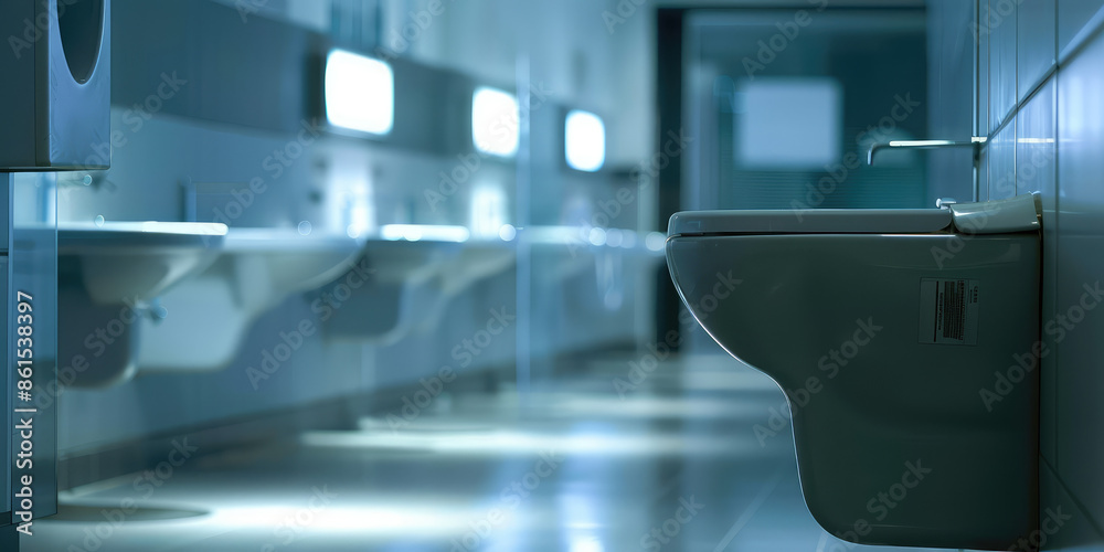 Interior of a modern public empty restroom in a shopping center. Empty ...