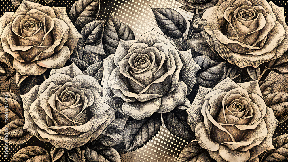 Rose flowers with vintage stipple effect, y2k coquette collage design ...