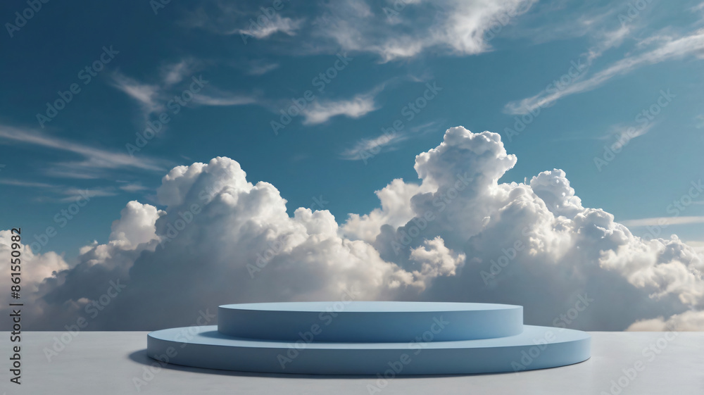 Cloud background podium blue 3d product sky white display platform ...