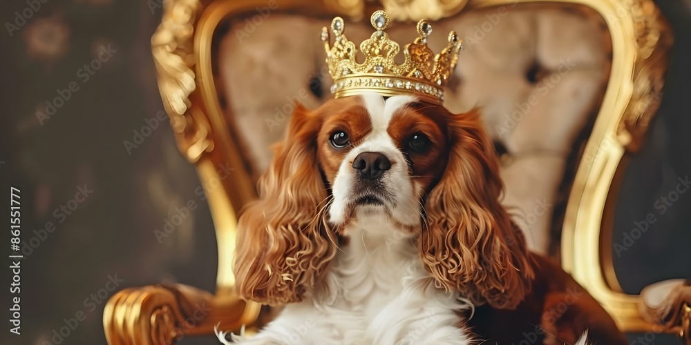 Regal King Charles Cavalier Spaniel on golden throne wearing a royal ...