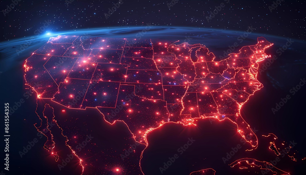 Digital Arteries of America, sprawling map of the USA overlaid with ...