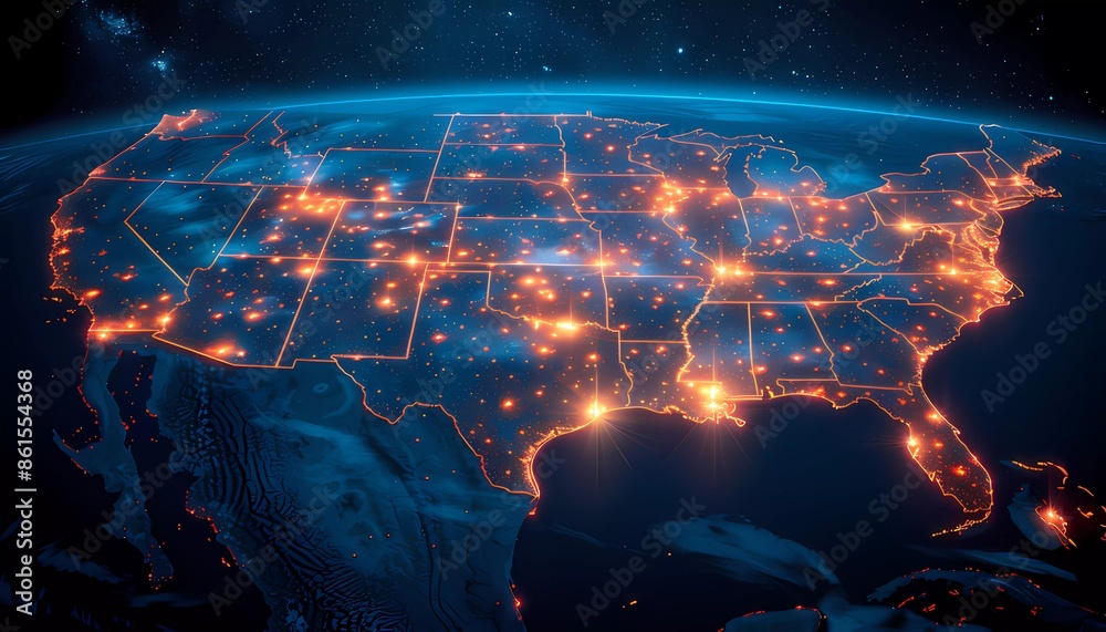 Digital Arteries of America, sprawling map of the USA overlaid with ...