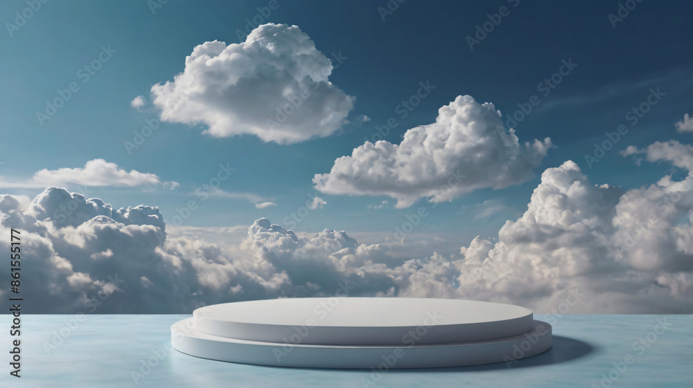 Cloud background podium blue 3d product sky white display platform ...