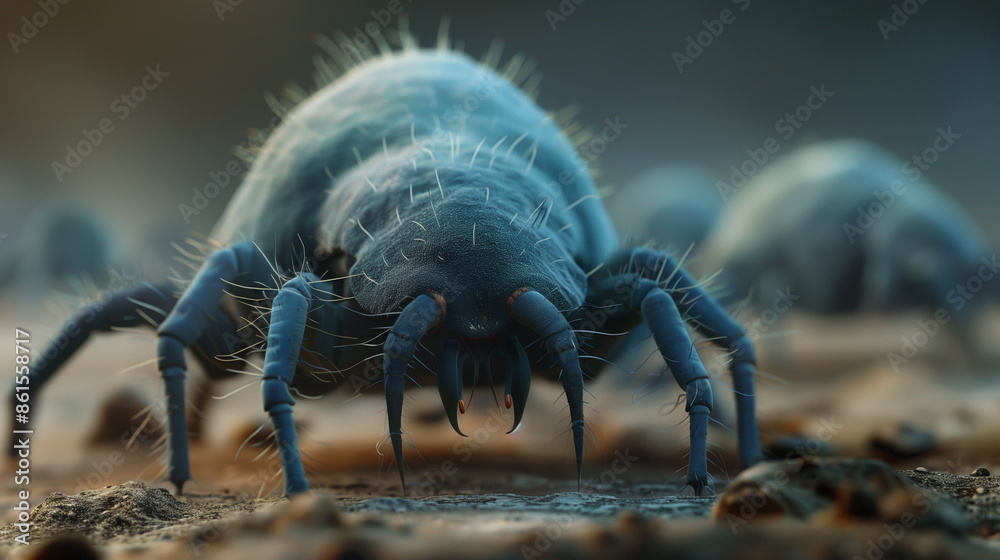 Realistic 3D rendered illustration of a house dust mite on a white ...