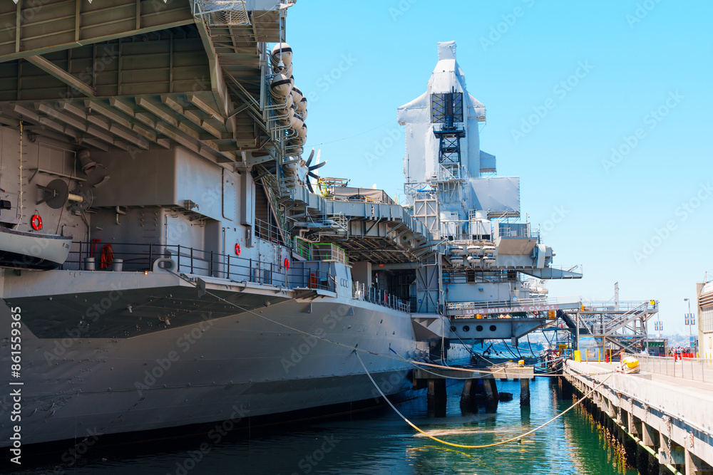 San Diego, California - April 16, 2024: Side View of Docked USS Midway ...
