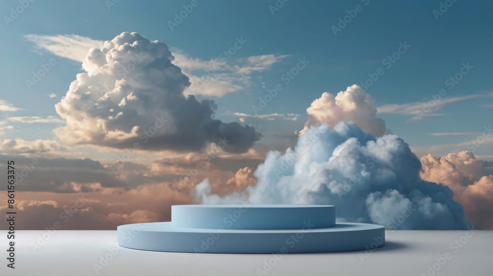Cloud background podium blue 3d product sky white display platform ...