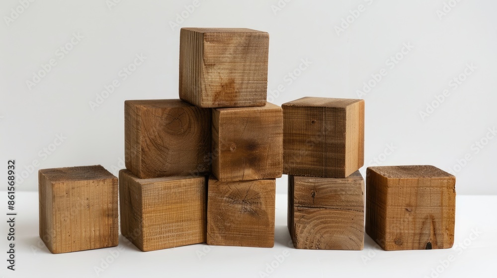 Neatly stacked wooden blocks organized in groups of 3-5, featuring ...