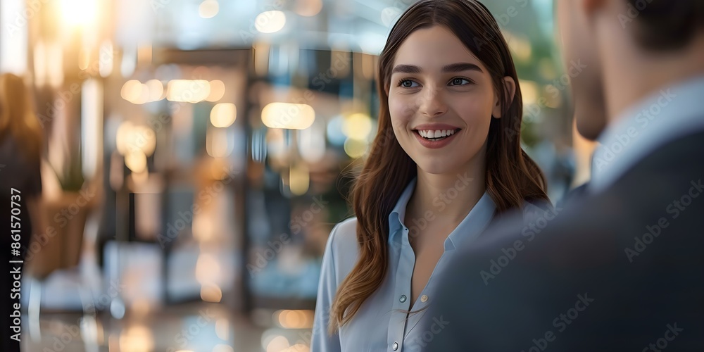 Welcoming a Visitor in the Corporate Office Lobby. Concept Corporate ...
