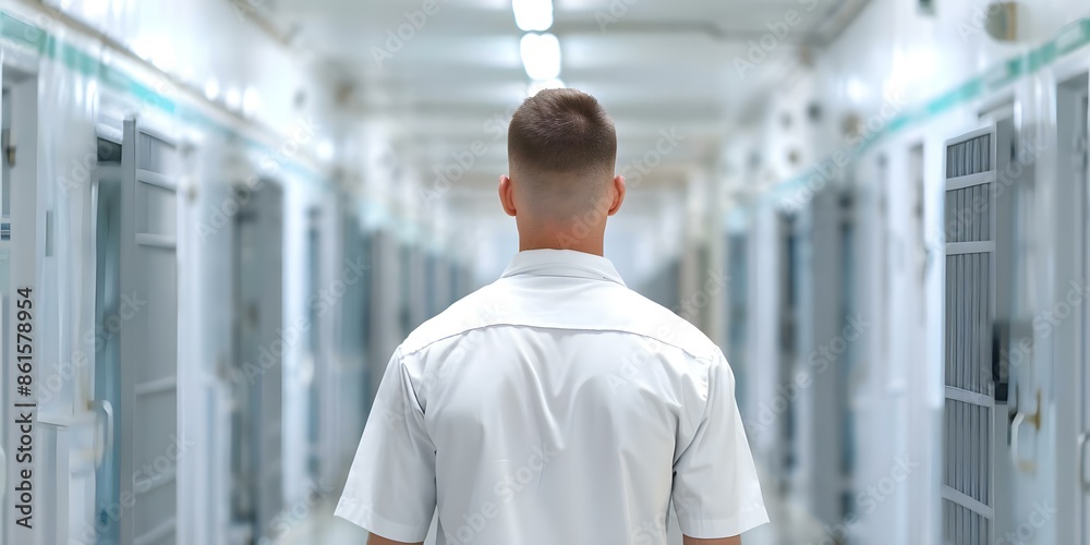Committed White Male Prison Guard Upholding Safety and Security in ...