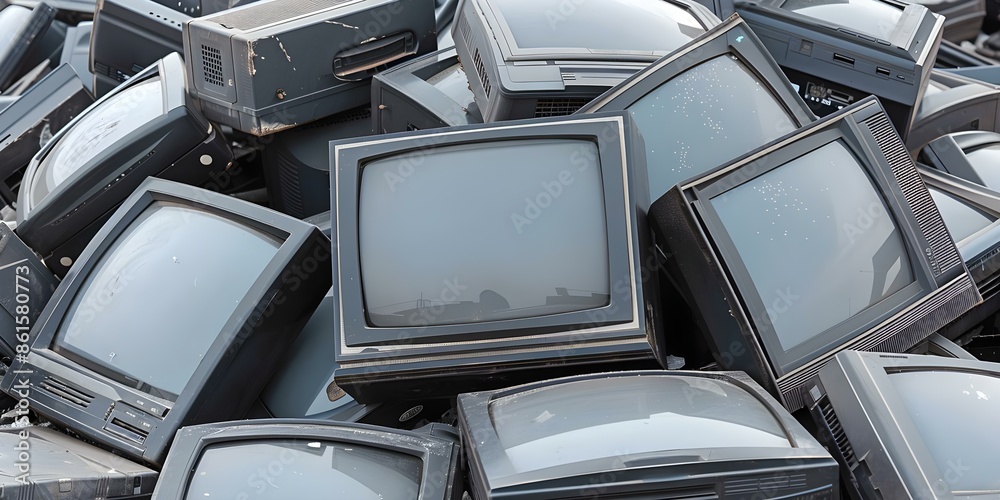 Obsolete Electronics Pile of Old Broken Computer Displays and TVs in ...