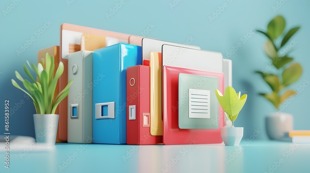 Detailed 3D Folder Icon with Organized Multimedia File Management and ...