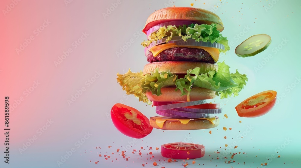 Surrealist burger with floating, disassembled ingredients, Psychedelic ...