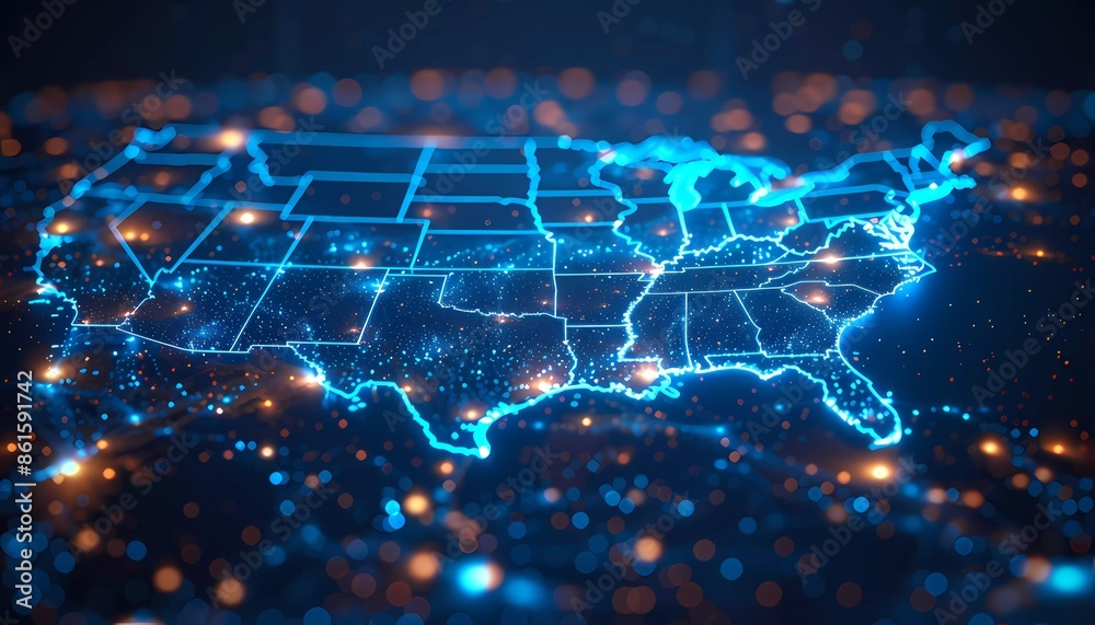 Connectivity Grid, grid-like matrix covering the USA, nodes and lines ...