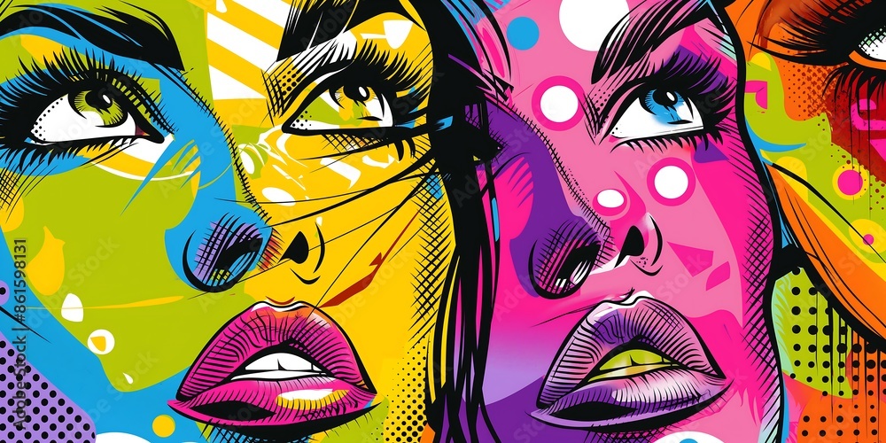 ภาพประกอบสต็อก Comic Book Pop Art Faces Fun abstract background with ...