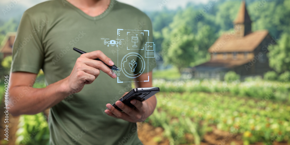 Smart Farm UI hologram system control, maintenance, displaying growth ...