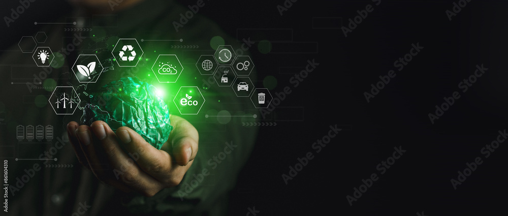 business hands holding the green world for the Sustainable Development ...