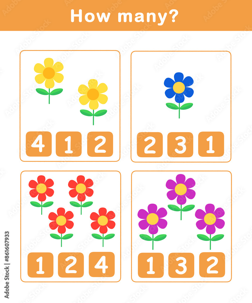 Counting educational children game. Math kids activity sheet. How many ...