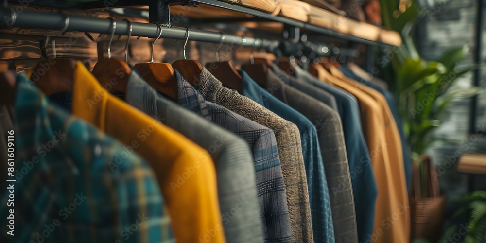Clothes hung on a rack in a fitting room. Concept Fitting Room ...