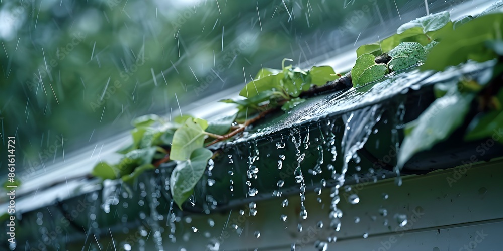 Overflowing Rain Gutter Excess Water Spilling Out. Concept Overflowing ...