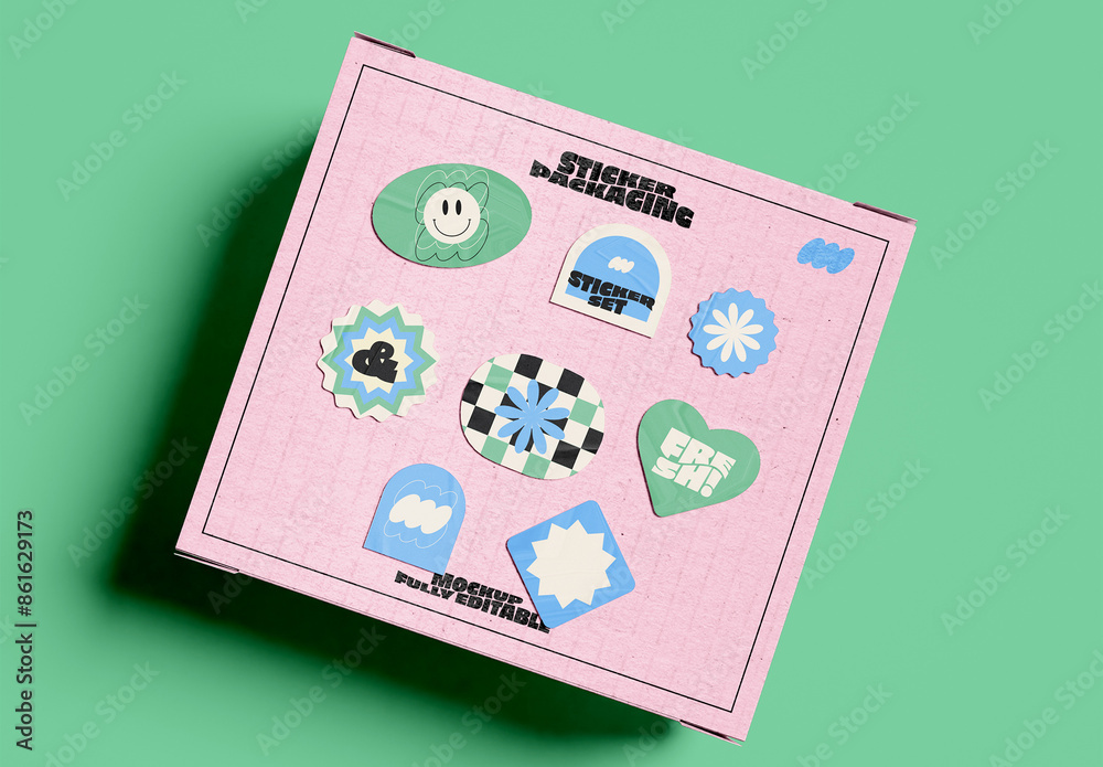Stickers Cardboard Box Mockup Stock Template | Adobe Stock