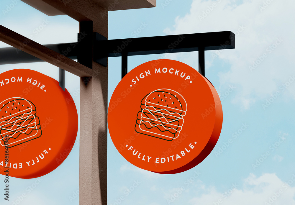 Round Logo Signboard Mockup Stock Template | Adobe Stock