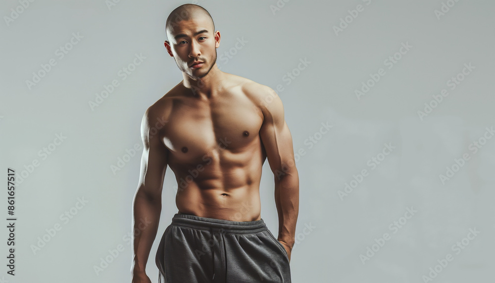 Portrait of a muscular man with an athletic build and shaved head ...