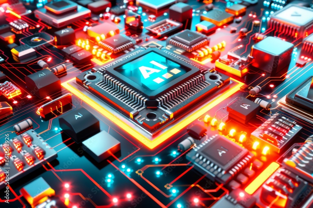 AI chip on motherboard, artificial intelligence hardware, tech ...