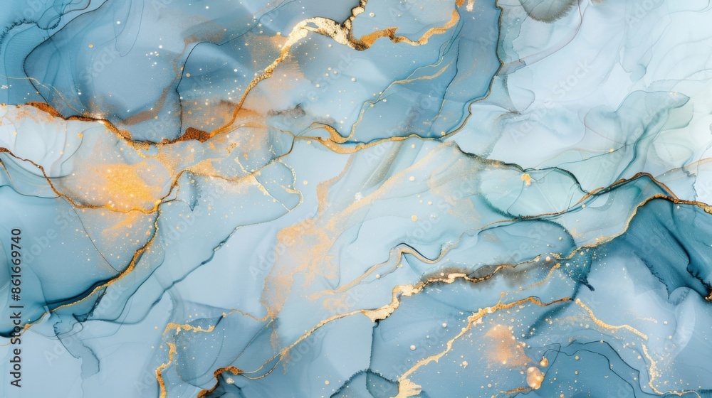 Marble Ink Alcohol Background. Blue and Indigo Translucent Invitation ...