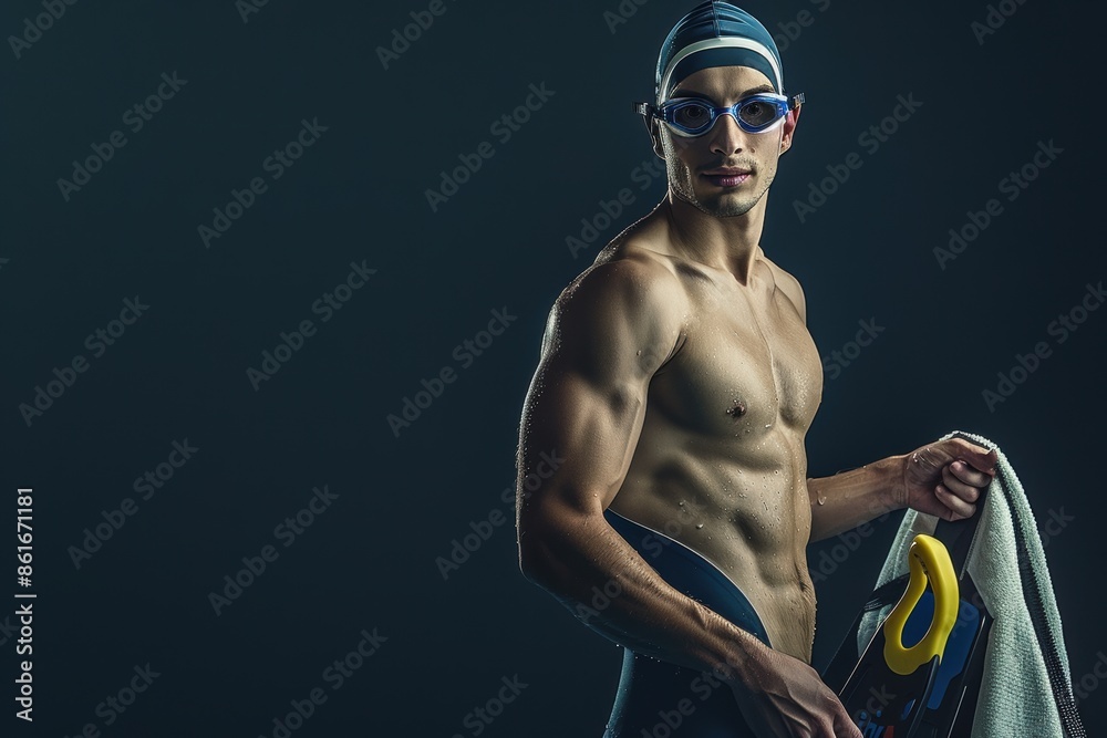 portrait of a professional swimmer in studio lighting, wearing a sleek ...