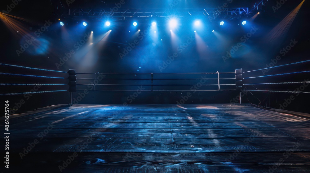 Arena Ring Boxing box sport fight rope night spotlight spotlit view ...
