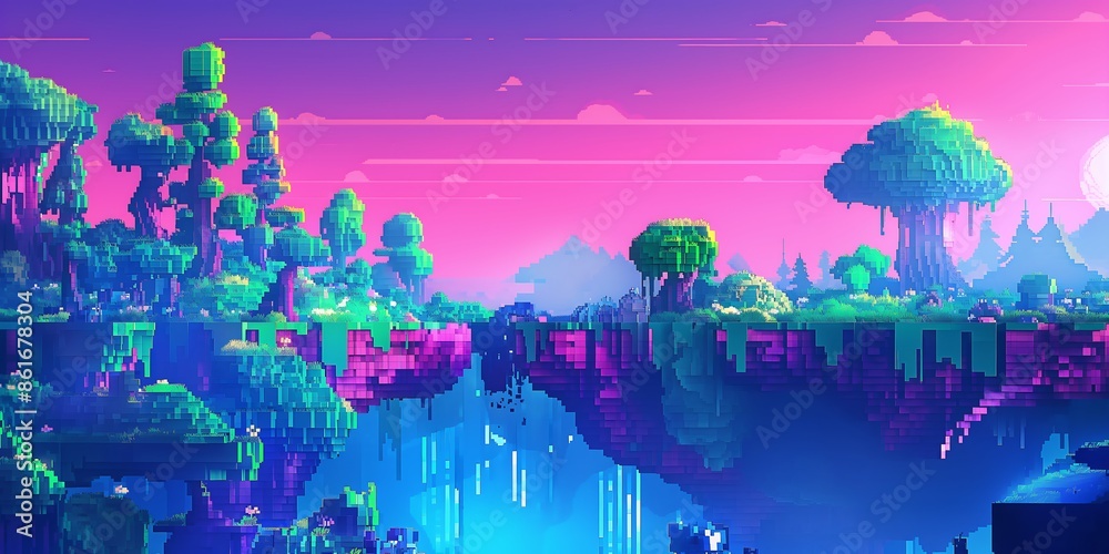 Pixelated Gaming Landscape Retro gaming background featuring pixelated ...