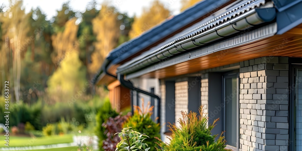 Modern house with a background of roof gutter system. Concept ...