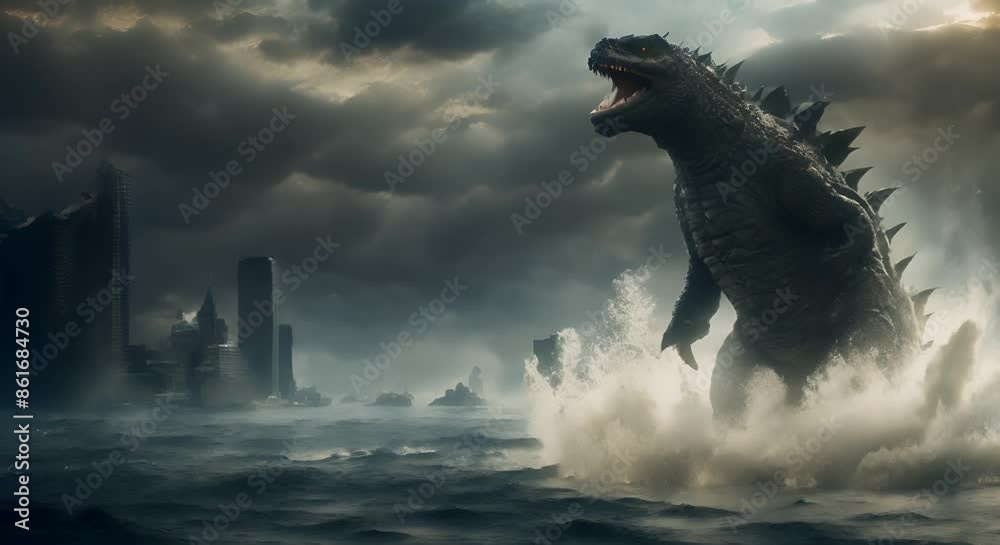 Godzilla submerged in water a scene from a scifi movie with special ...