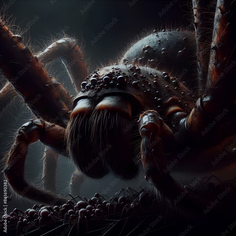 Arachnophobia, creepy, horror, giant spider, dark, volumetric lighting ...