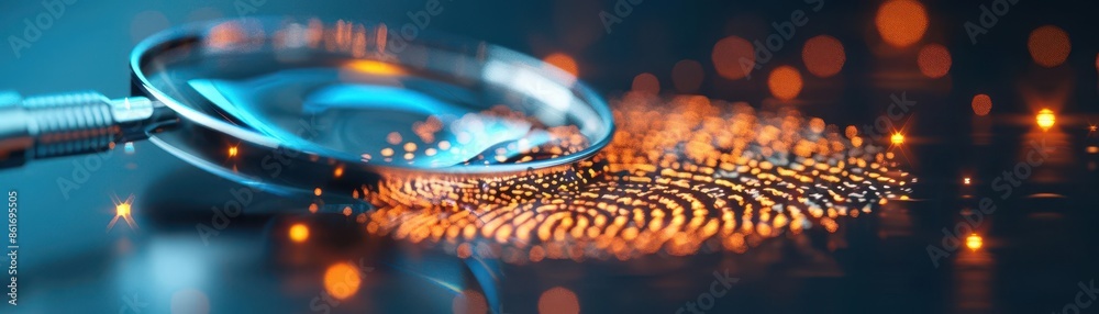Close-up of a forensic scientist examining a fingerprint under a ...
