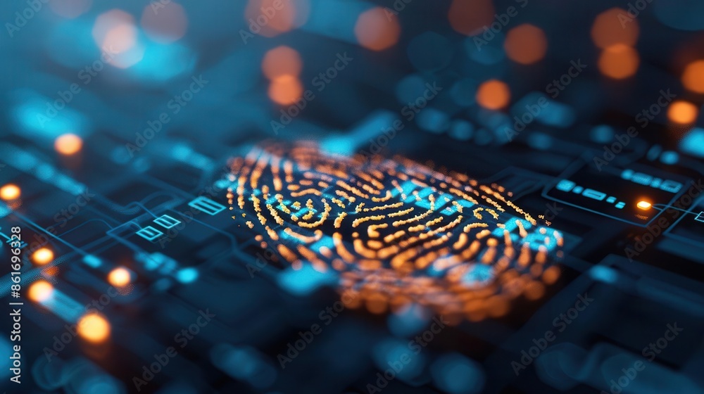 High-tech forensic lab with fingerprint analysis on a digital screen ...