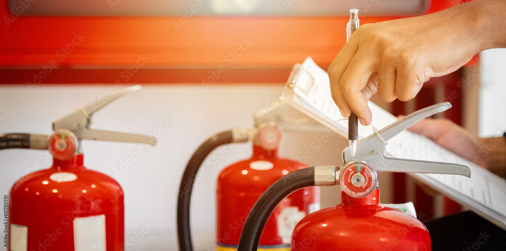 Engineer check fire suppression system,check fire extinguisher tank in ...