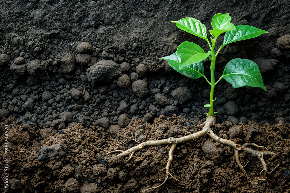 Emerging Plant with Root System in Soil Layers - Illustration of Plant ...