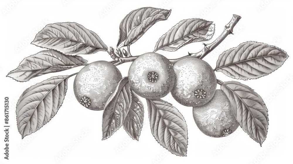 vintage botanical illustration of loquat fruit isolated on white ...