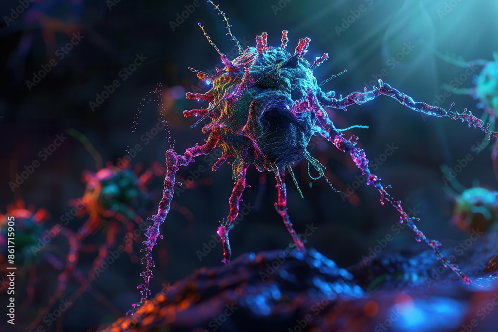 hyperdetailed 3d rendering of bacteriophage virus attaching to ...