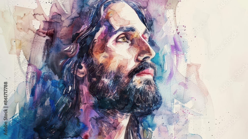 watercolor portrait of jesus christ with copy space inspirational ...