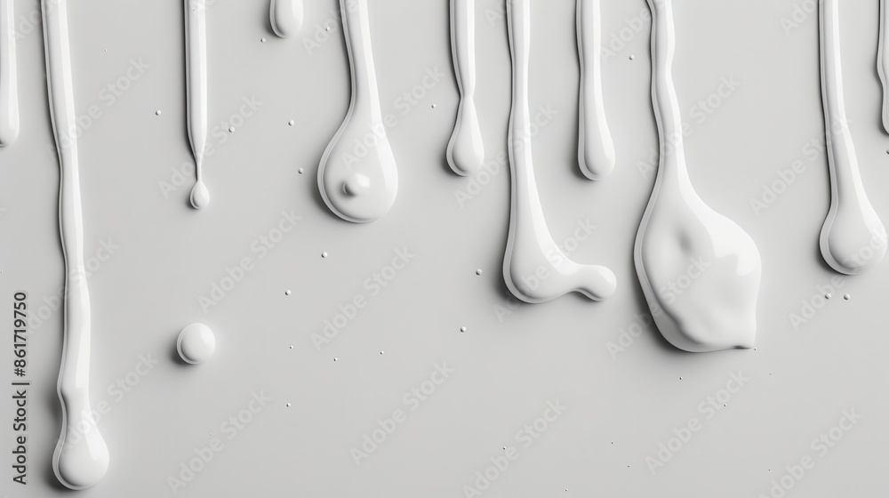 white glue dripping and spreading on plain white background closeup ...