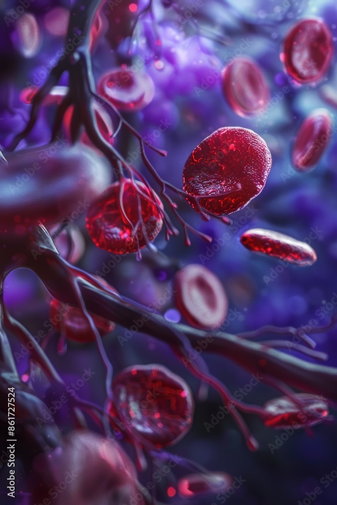 A close up of red blood cells in a purple background. Concept of life ...
