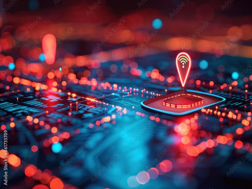 A digital map displaying a location with two pins set, representing AI ...