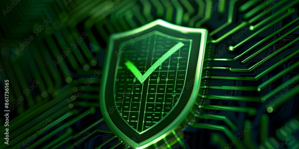 Exploring Cybersecurity Green Shield Checkmark Symbol on Circuit Board ...