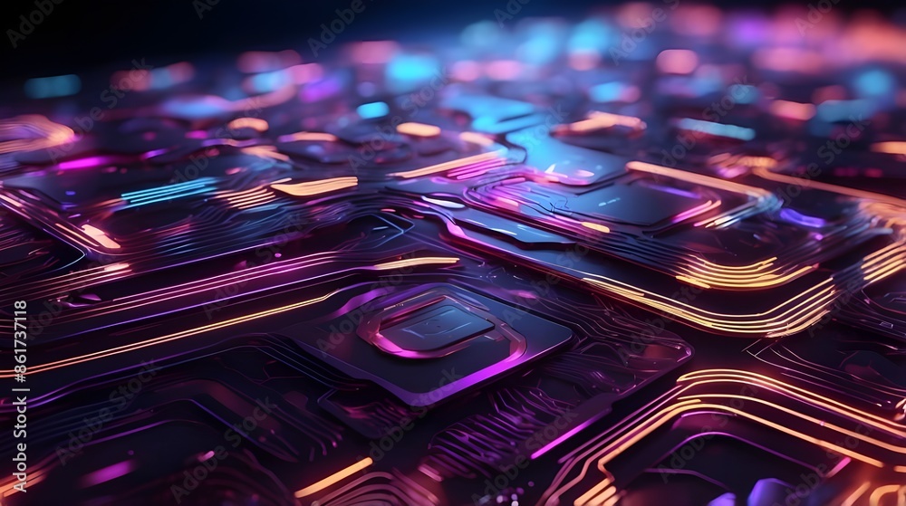 a high-tech background with intricate circuit patterns that glow in ...