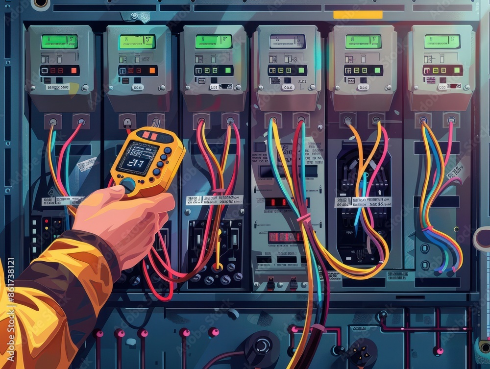 Electricity and electrical maintenance service, Engineer hand holding ...
