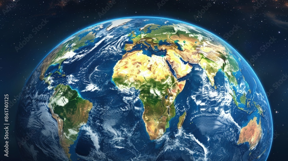 World map, Earth flat view. Detailed World physical map in satellite ...