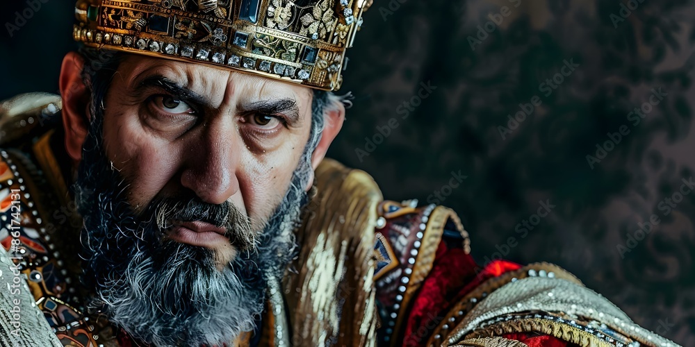 A man in King Solomon's costume with a crown representing royal power ...