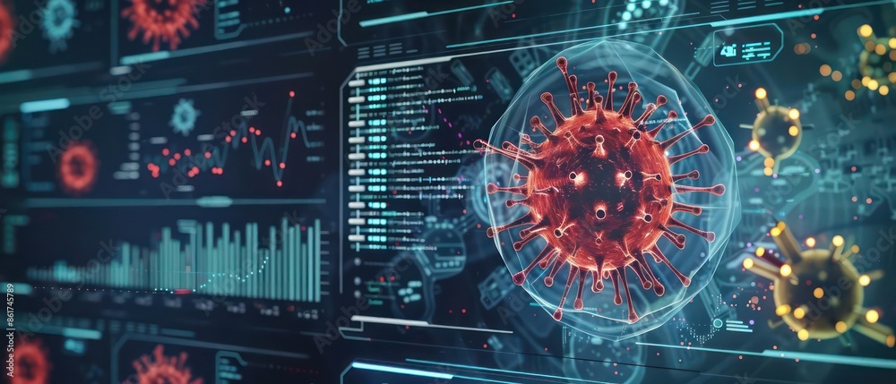 Hightech Futuristic Digital Immunology Dashboard With Detailed Immune Response Metrics And